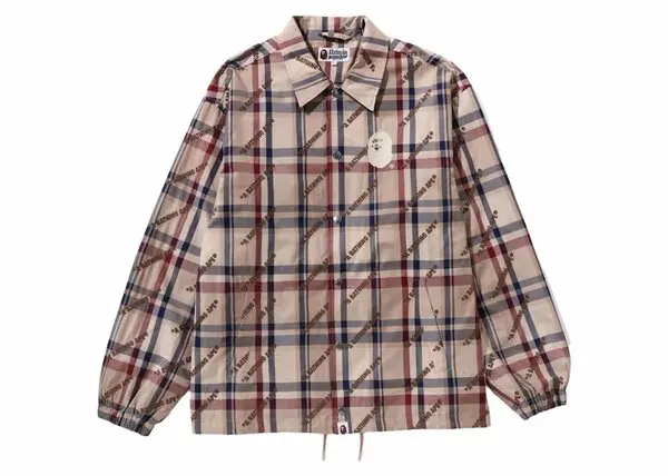 A BATHING APE Logo Check Coach Jacket - Beige