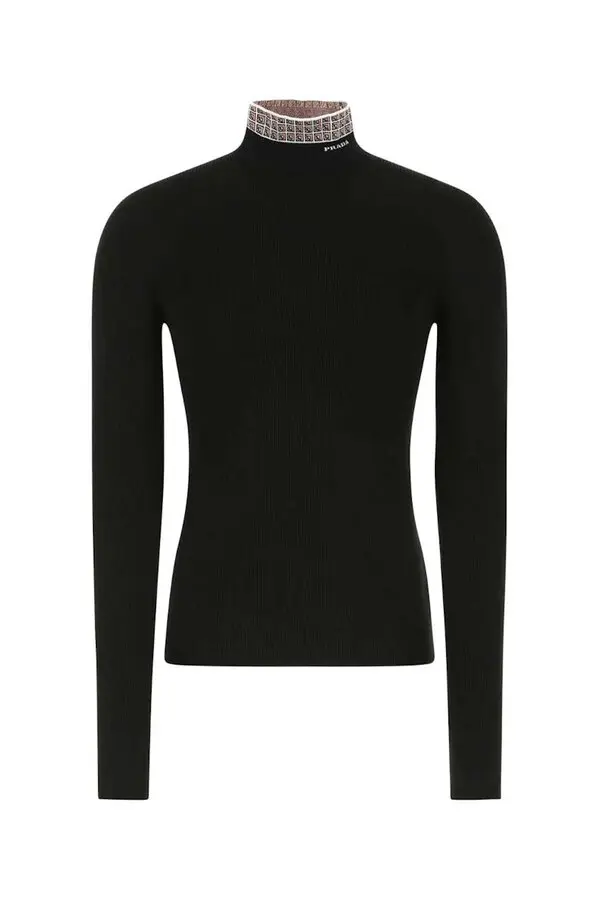 Prada Logo Intarsia Jacquard Highneck Sweater