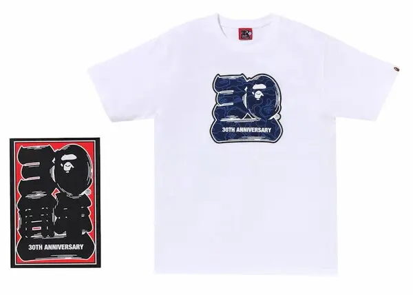 A BATHING APE 30th Anniversary Ii Tee Shirt - White/navy Blue