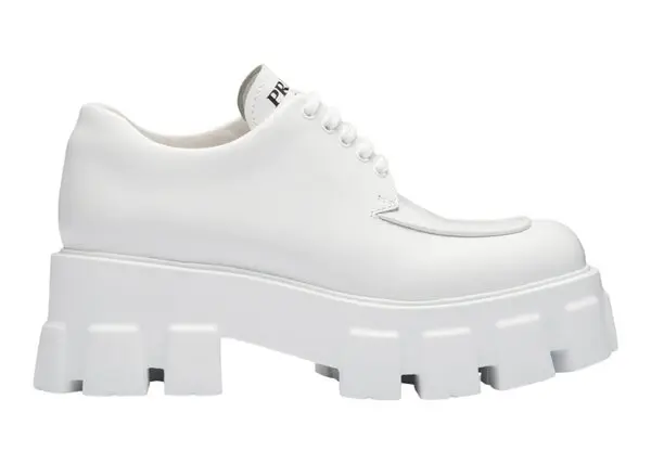 Prada Monolith 55mm Lace-Up Loafer - White | Editorialist