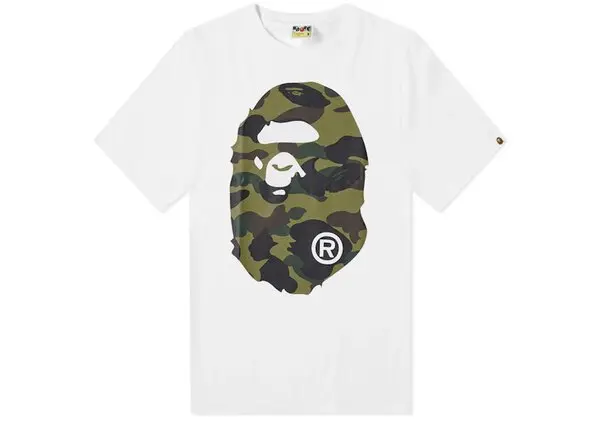 A BATHING APE 1st Camo Big Ape Head Rlx Tee Shirt - White/green