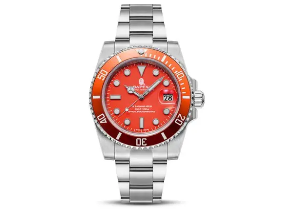 BAPE A Bathing Ape Type 1 Bapex Watch - Orange Silver