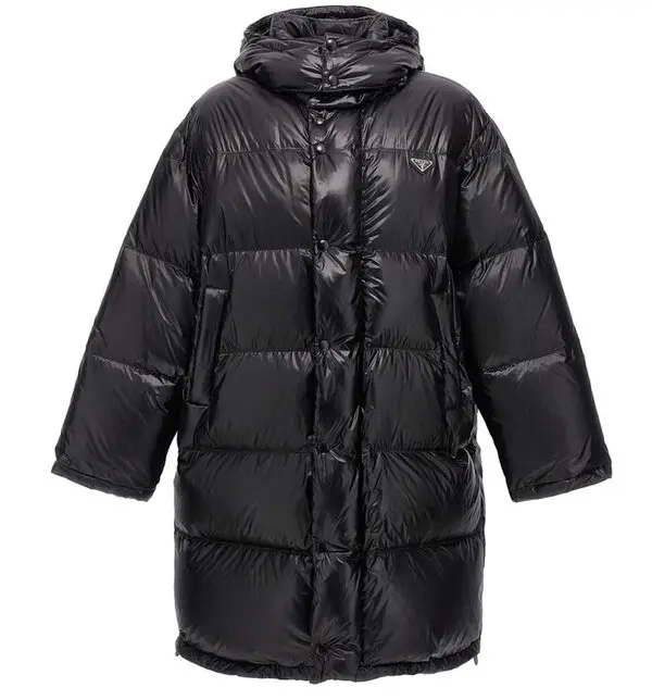 Prada Padded Coat With Logo Plaque