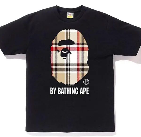 A BATHING APE Check Tee Shirt - Black/beige