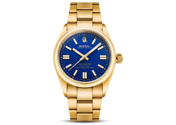 A BATHING APE Type 7 Bapex Watch - Gold Blue
