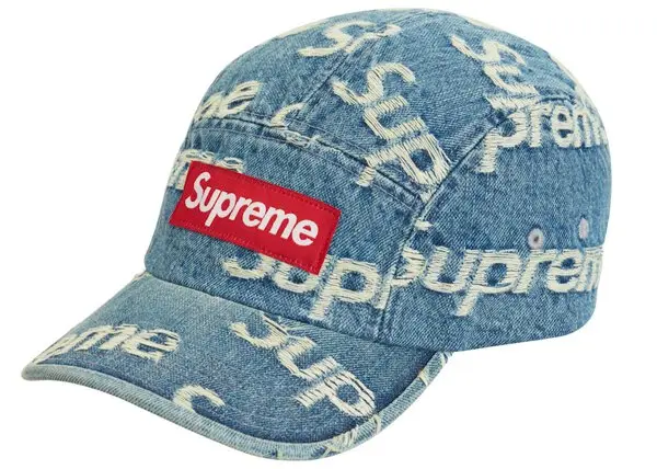 Supreme Frayed Logos Denim Camp Cap - Blue