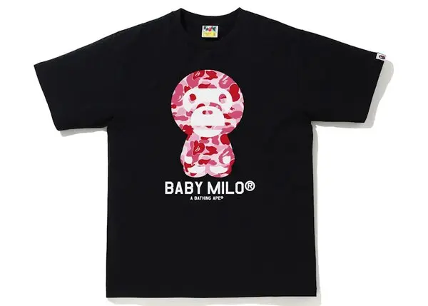 A BATHING APE Abc Camo Baby Milo Tee Shirt - Black/pink