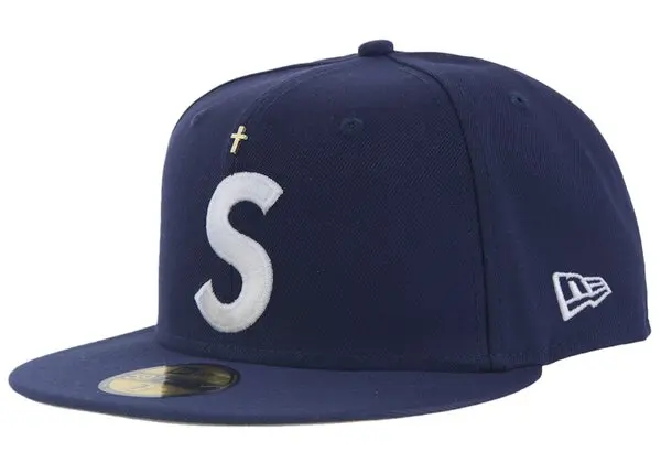Supreme Gold Cross S Logo New Era Fitted Cap - Light Navy Blue