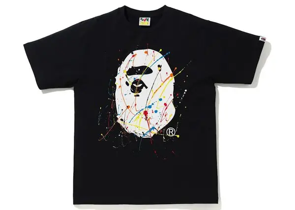 A BATHING APE Paint Splatter Ape Head Tee Shirt - Black