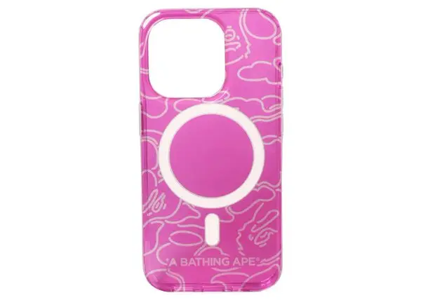 A BATHING APE Neon Camo Iphone 15 Pro Clear Case - Pink