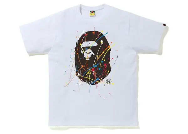 A BATHING APE Paint Splatter Ape Head Tee Shirt - White