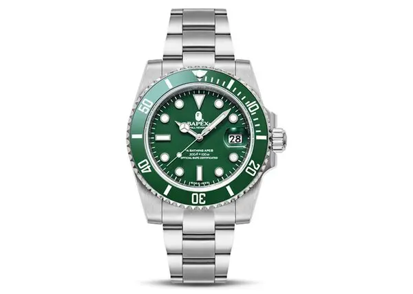 BAPE A Bathing Ape Type 1 Bapex Bracelet Watch - Green Silver