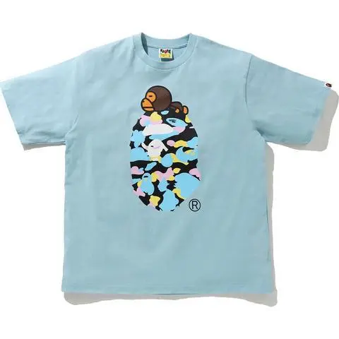 A BATHING APE New Camo Milo On Ape Relaxed Tee Shirt - Sax