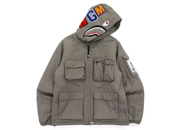A BATHING APE Pocket Shark Zip Up Hoodie Jacket - Gray