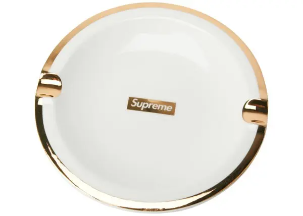 Supreme Gold Trim Ceramic Ashtray - White