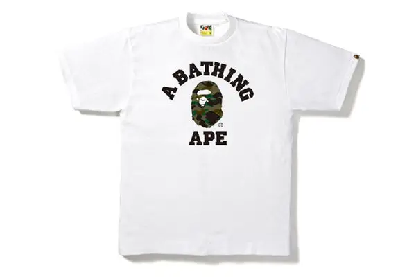 A BATHING APE 1st Camo College Tee Shirt - White/olive Drab