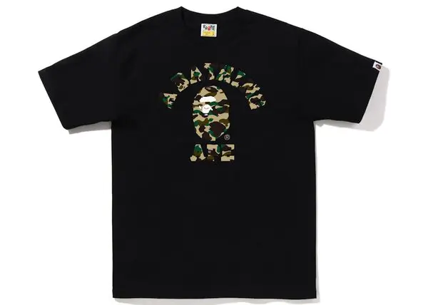 A BATHING APE 1st Camo College Tee Shirt - Black Yellow