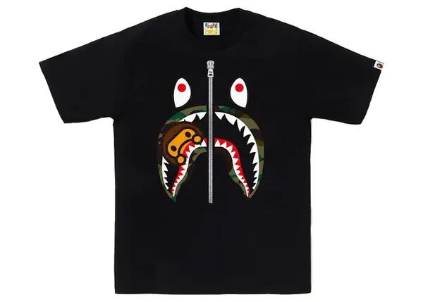 A BATHING APE 1st Camo Milo Shark Tee Shirt - Black/green