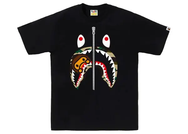 A BATHING APE 1st Camo Milo Shark Tee Shirt - Black/yellow