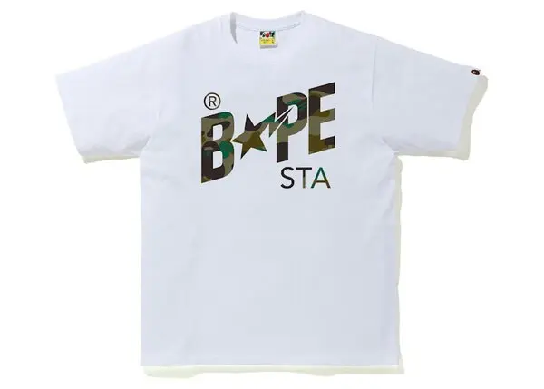 A BATHING APE 1st Camo Sta Logo Tee Shirt - White/green