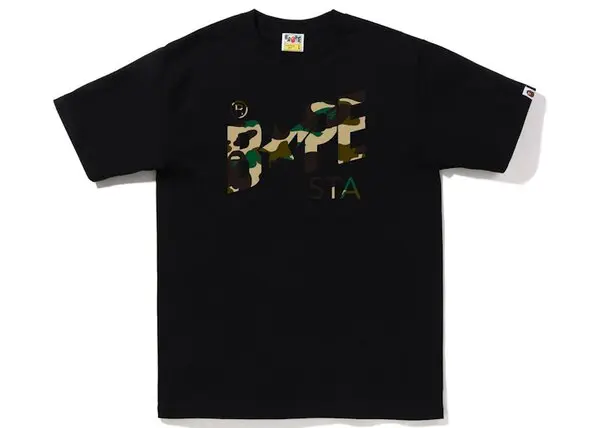 A BATHING APE 1st Camo Sta Logo Tee Shirt - Black Yellow