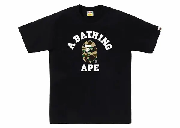A BATHING APE 1st Camo College Tee Shirt - Black/yellow