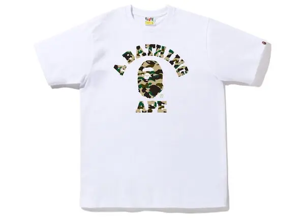 A BATHING APE 1st Camo College Tee Shirt - White Yellow