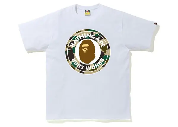 A BATHING APE 1st Camo Busy Works Tee Shirt - White/yellow