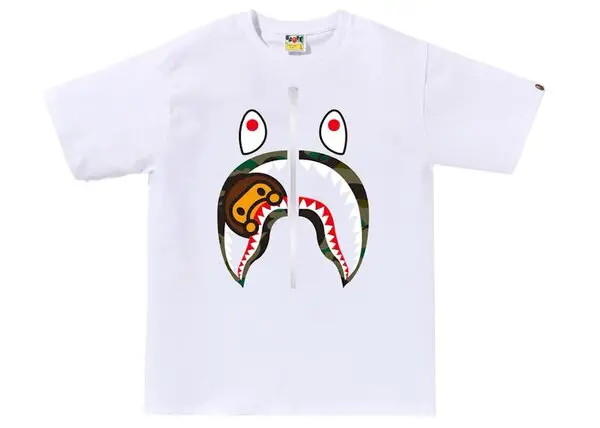 A BATHING APE 1st Camo Milo Shark Tee Shirt - White/green