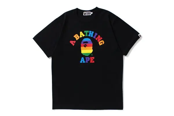 A BATHING APE Rainbow College Trim Tee Shirt - Black