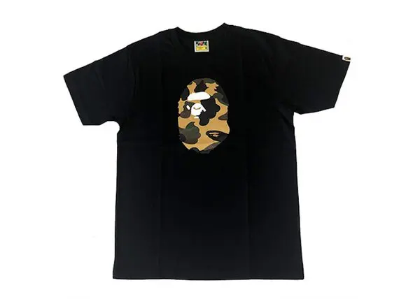 A BATHING APE Premium Happy New Year 1st Camo Ape Head Tee Shirt - Black/yellow