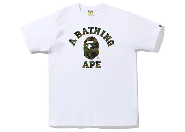 A BATHING APE 1st Camo College Tee Shirt - White Green