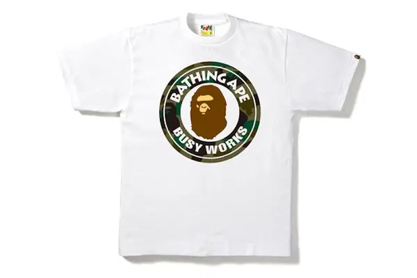 A BATHING APE 1st Camo Busy Works Tee Shirt - White/green