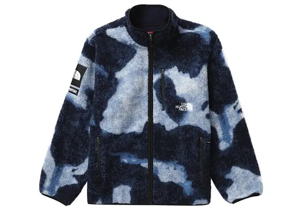 Supreme The North Face Bleached Denim Print Fleece Jacket - Indigo