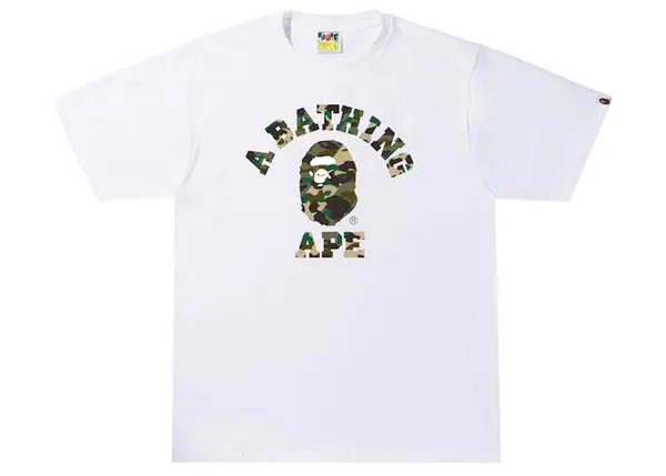 A BATHING APE 1st Camo Crazy College Tee Shirt - White