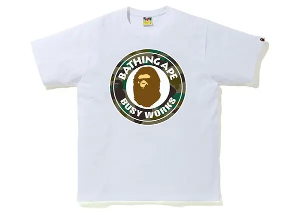 A BATHING APE 1st Camo Busy Works Tee Shirt - White/green