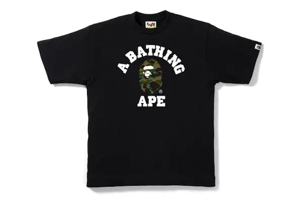 A BATHING APE 1st Camo College Tee Shirt - Black/olive Drab