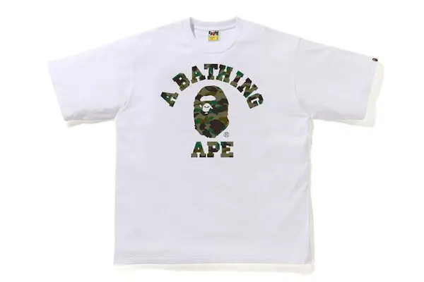 A BATHING APE 1st Camo College Relaxe Fit Tee Shirt - White/green