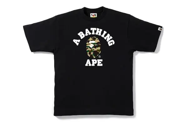 A BATHING APE 1st Camo College Tee Shirt - Black/yellow Camo