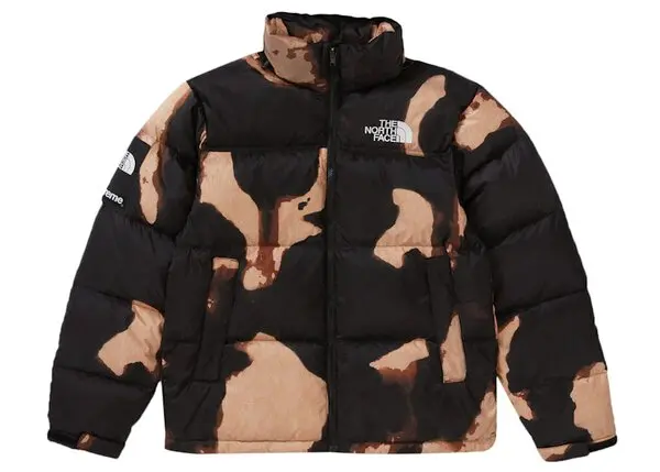 Supreme The North Face Bleached Denim Print Nuptse Jacket - Black
