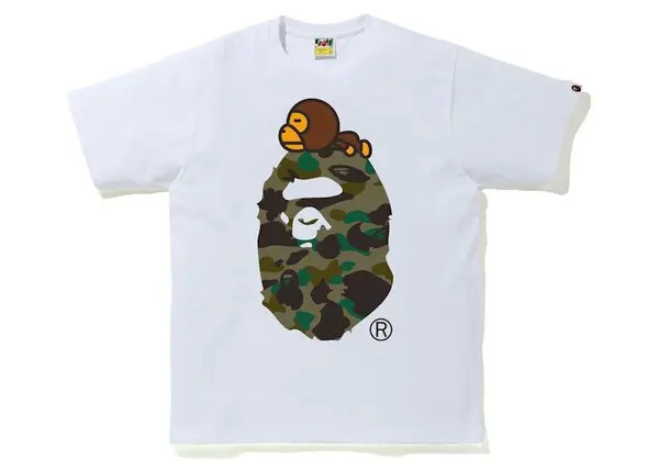 A BATHING APE 1st Camo Milo On Big Ape Tee Shirt - White/green