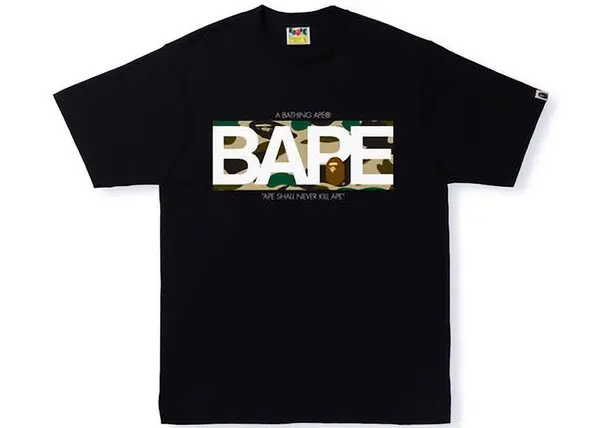 A BATHING APE 1st Camo Logo Tee Shirt - Black Yellow