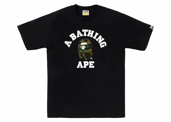 A BATHING APE 1st Camo College Tee Shirt - Black/green