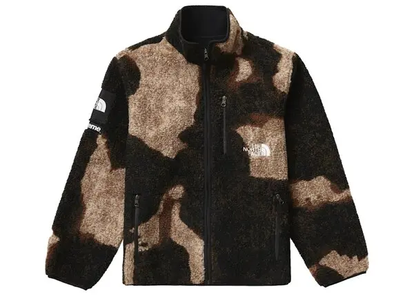 Supreme The North Face Bleached Denim Print Fleece Jacket - Black