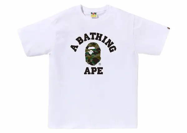 A BATHING APE 1st Camo College Tee Shirt - White/green