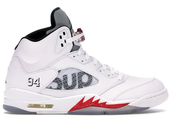 JORDAN 5 Retro Supreme Sneakers - White/fire Red/black