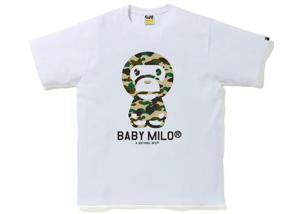 A BATHING APE 1st Camo Baby Milo Tee Shirt - White/yellow