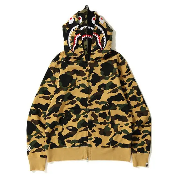 A BATHING APE 1st Camo Shark Wide Full Zip Double Hoodie - Yellow