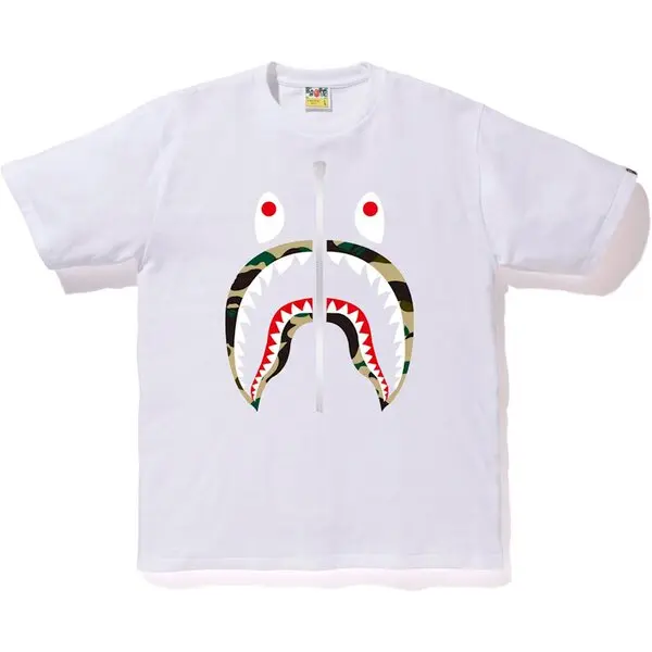 A BATHING APE 1st Camo Shark Tee Shirt - White/yellow