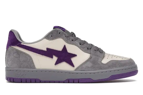 BAPE A Bathing Ape Court Stain Sneakers - Mist Grey/royal Purple